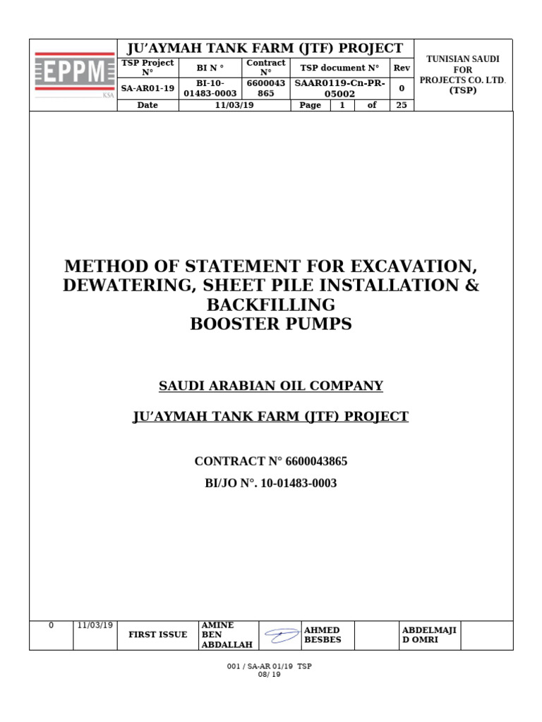 Mos Excavation Backfillingd Dewatering Sheet Pile Installation | PDF ...