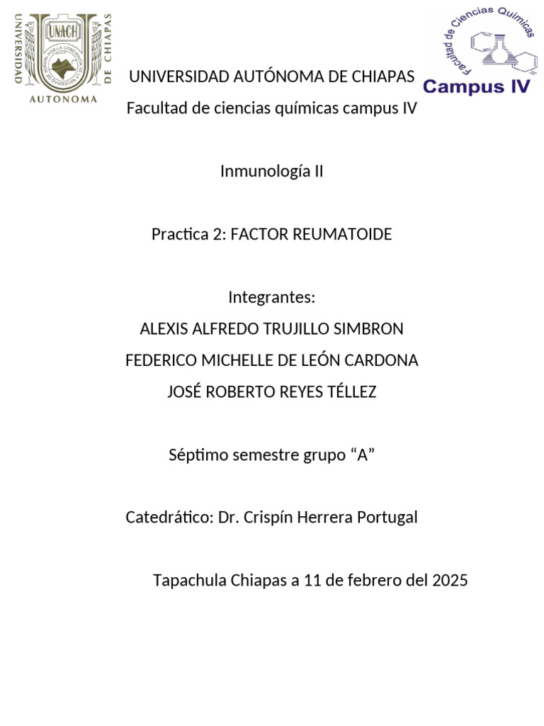 Practica 2 Factor Reumatoide | PDF | Artritis Reumatoide | Diagnostico medico