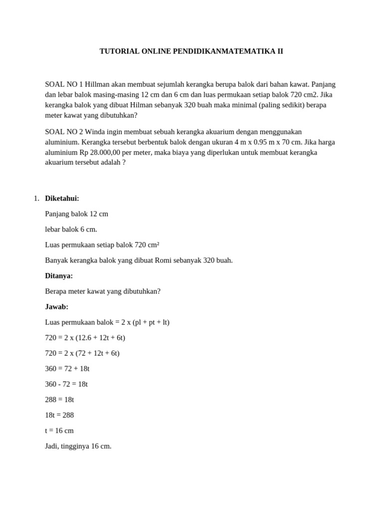 TUTORIAL ONLINE PENDIDIKANMATEMATIKA II Aziz Sidiq Muqtazi | PDF