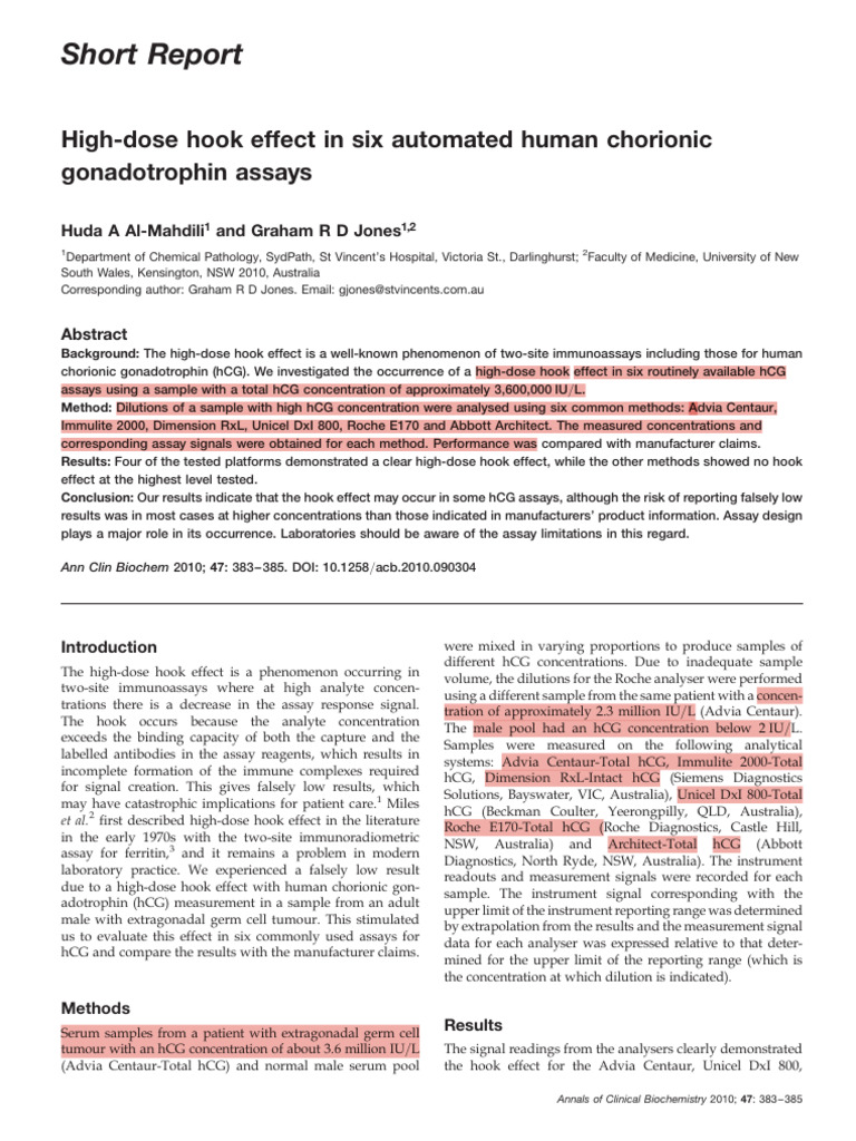Al Mahdili Jones 2010 High Dose Hook Effect in Six Automated Human ...