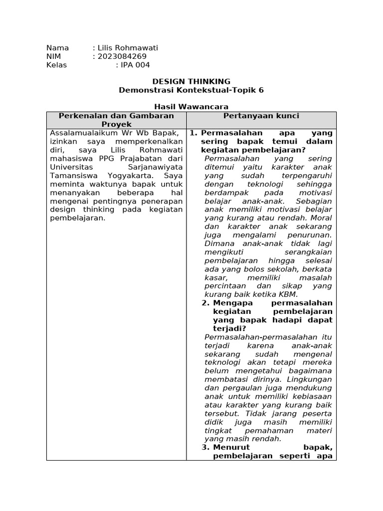 Demonstrasi Kontekstual Topik 6 | PDF