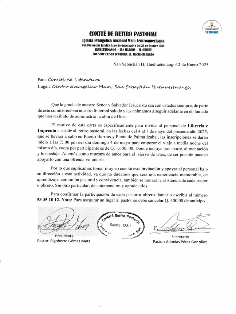 Invitación a Retiro Pastoral 2025 | PDF