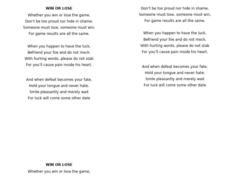 Win or Lose Poem Speech Activity | PDF