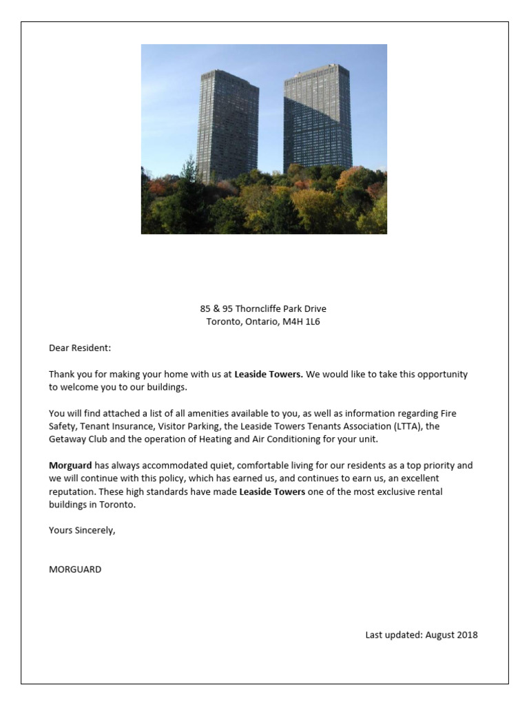 Leaside Towers Tenant Information Kit November 2018 | PDF | Telephone ...