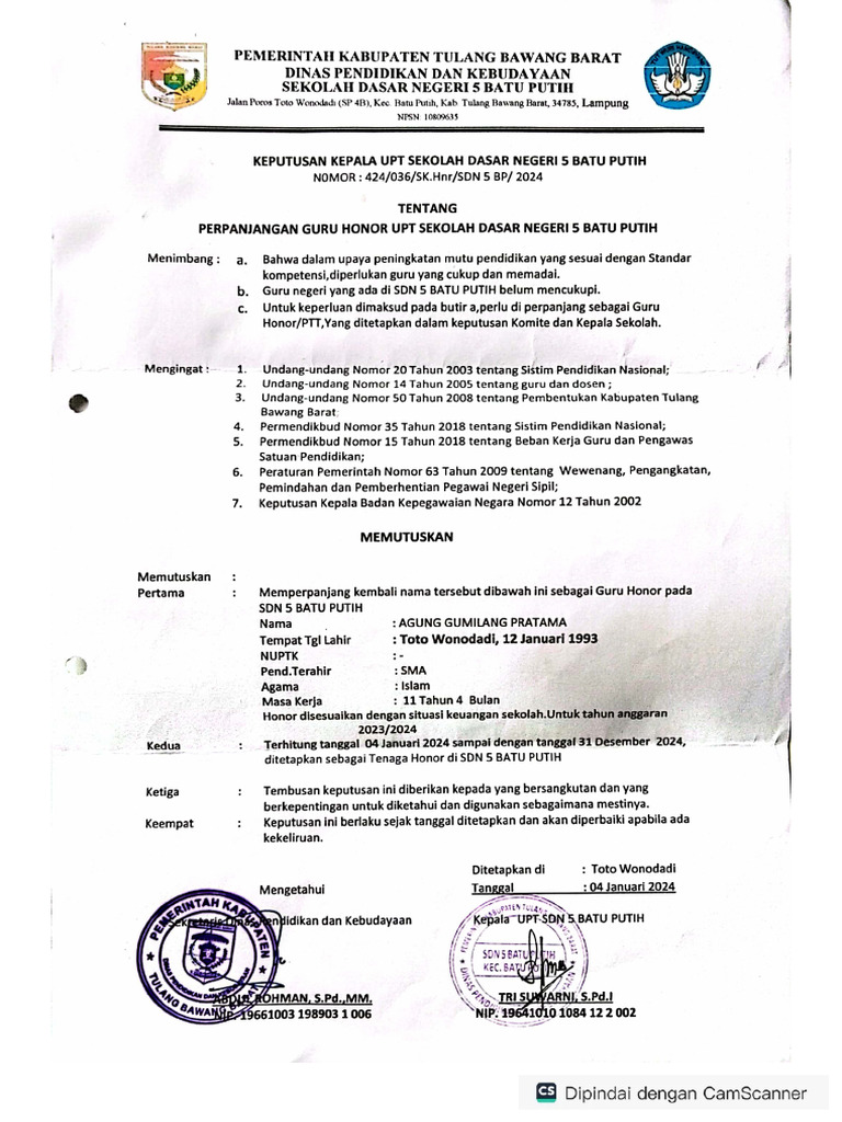 SK Dinas Pak Agung | PDF