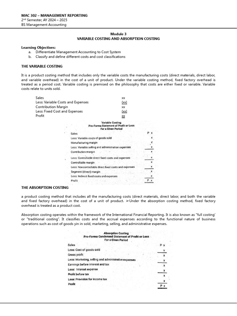 Module 3 Variable Costing and Absorption Costing | PDF | Net Income ...