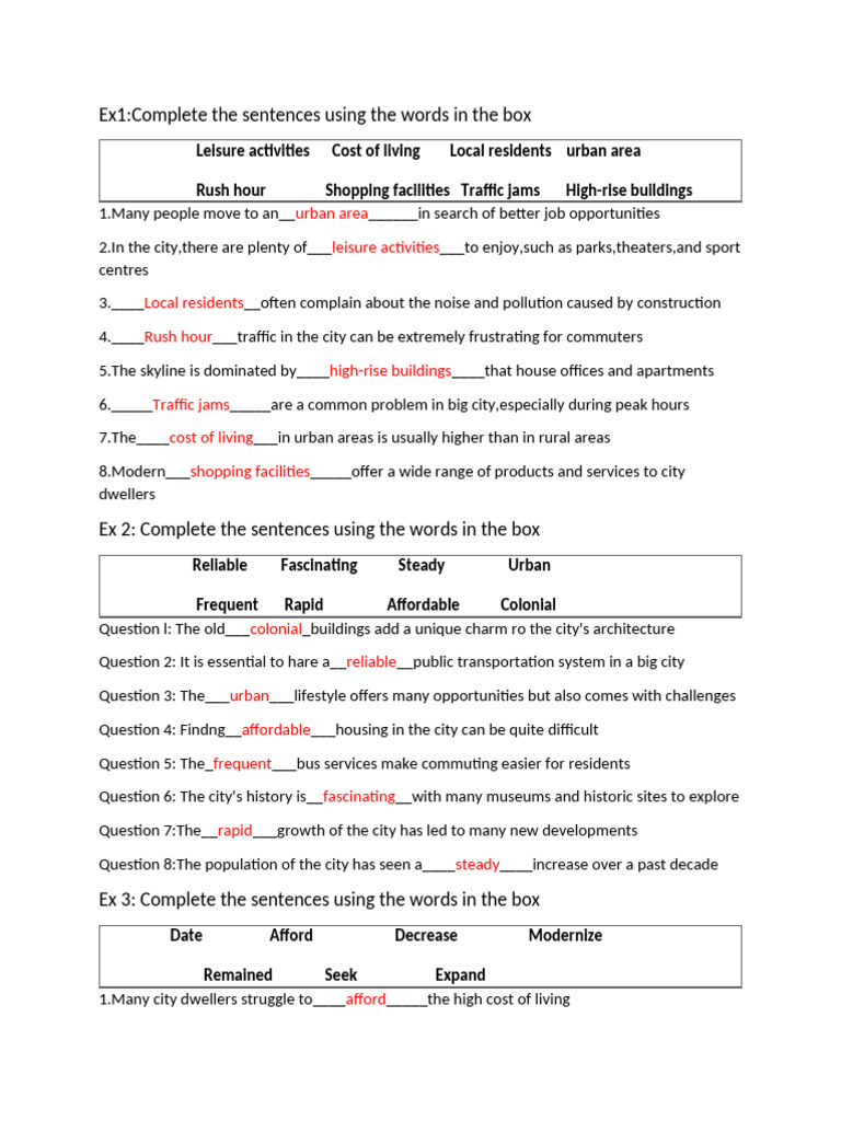 Excercise - Unit 4 - Urbanisation - Key | PDF | Cost Of Living | Urbanization
