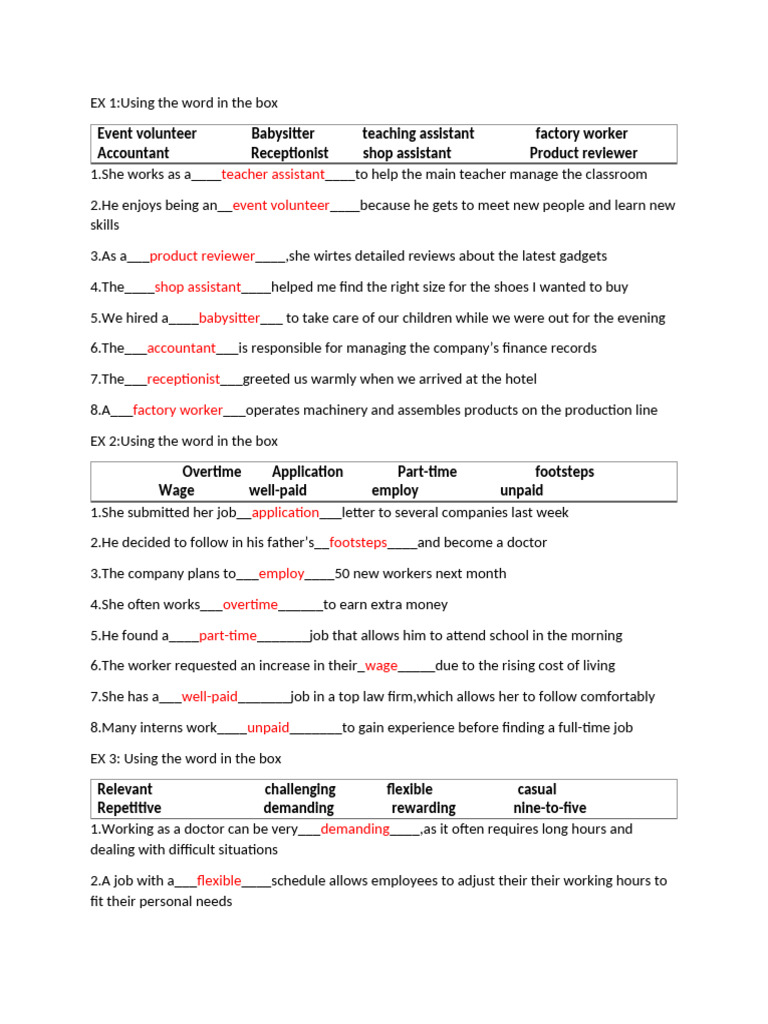 EXERCISE_UNIT 5_THE WORLD OF WORK_KEY | PDF | Cost Of Living | Apprenticeship