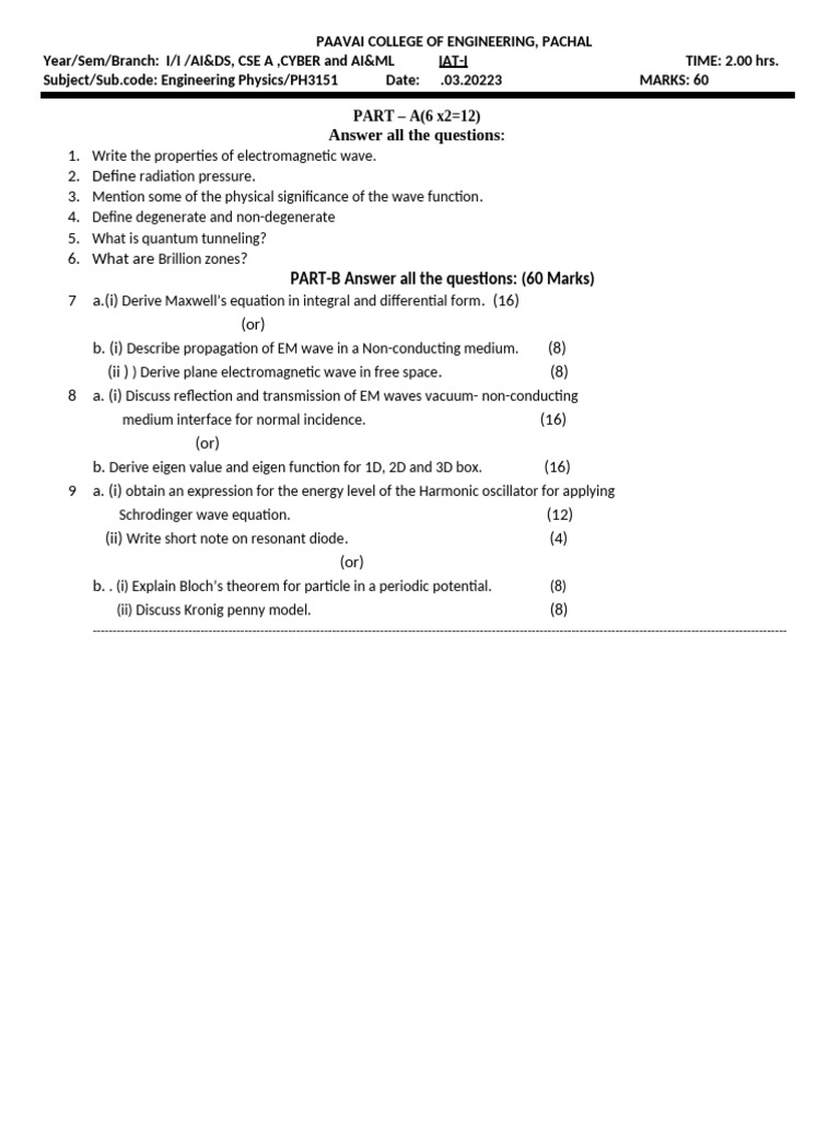 Iat - II Ai&Ds, Cse A and Ai&Ml | PDF