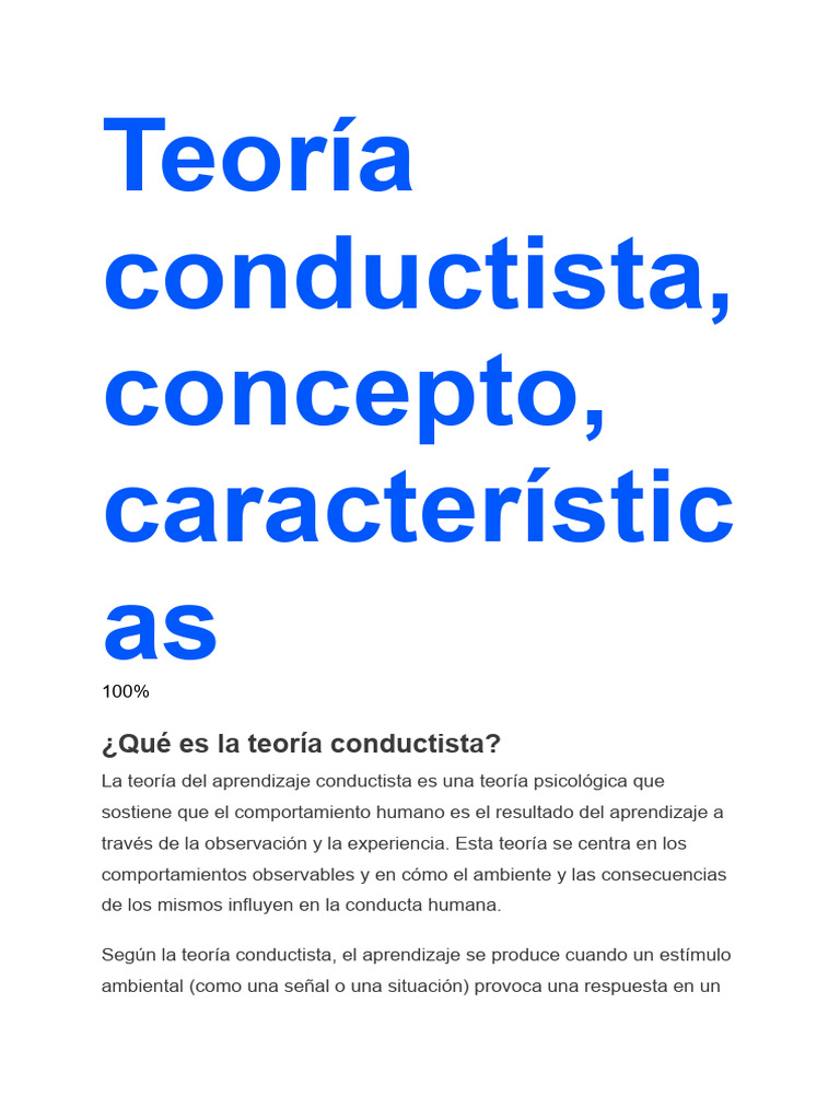 Teoría Conductista, Concepto, Características | PDF | Behaviorismo ...