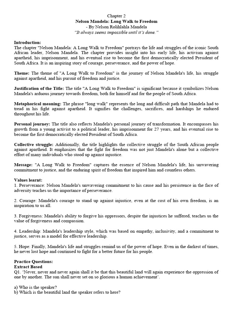 Notes Class 10 Nelson Mandela Notes and PQ | PDF | Nelson Mandela | Courage