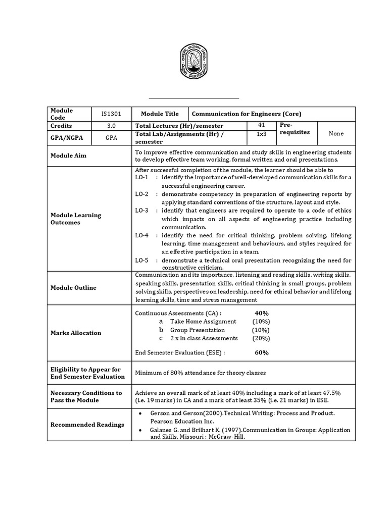 Communication For Engineers | PDF | Communication | Learning