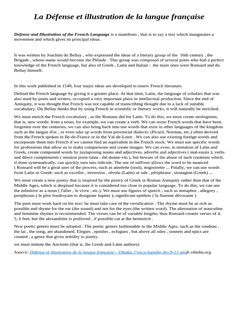 Du Bellay's Defense of French Language | PDF | Linguistics | Languages