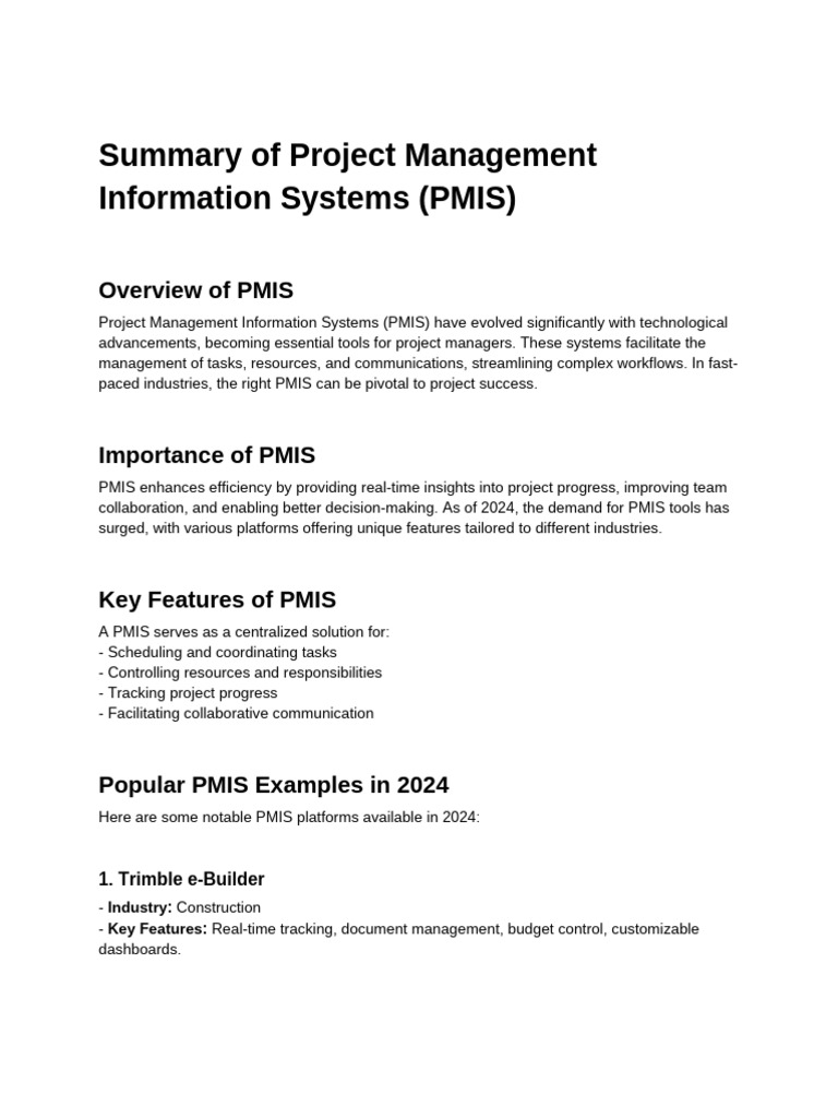 Essential Guide to PMIS in 2024 | PDF | Project Management ...