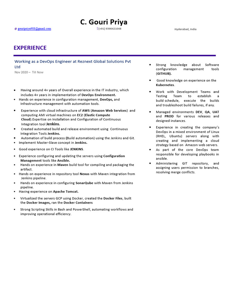 Gouripriya Devops Resume Pdf Software Repository Computing