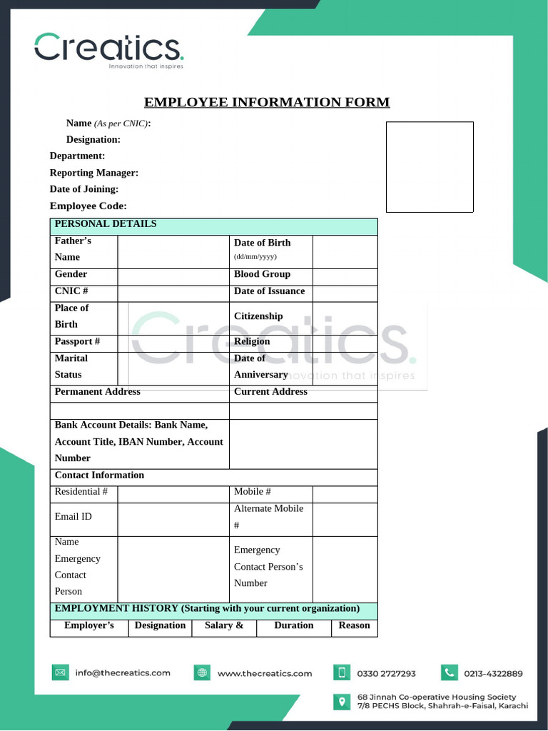 Employee Information Form Template | PDF | Government And Personhood