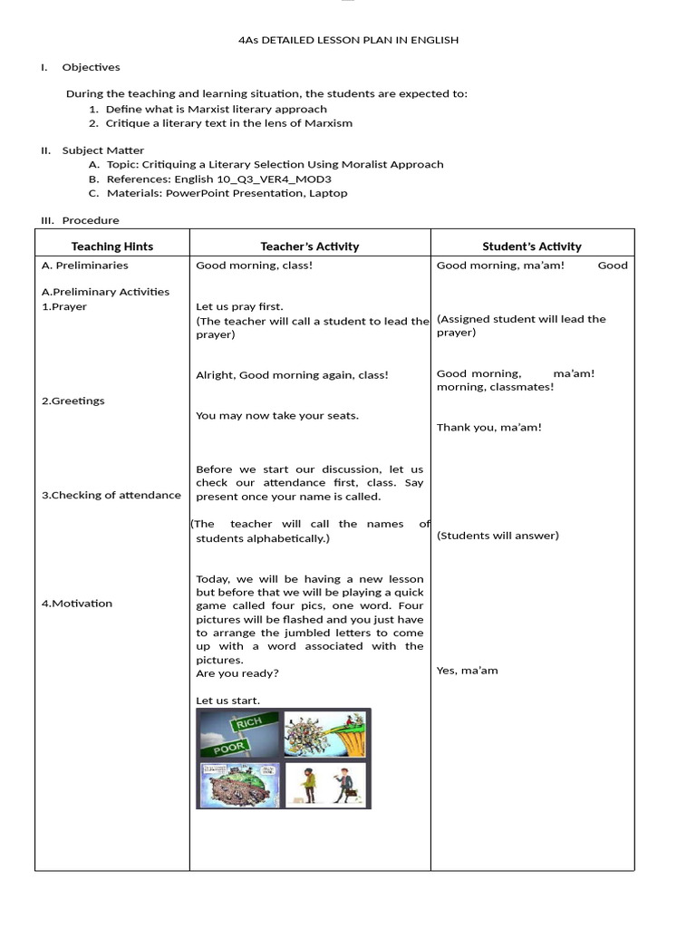 REFERENCE 4As Detailed Lesson Plan | PDF | Marxism | Liberal Arts Education