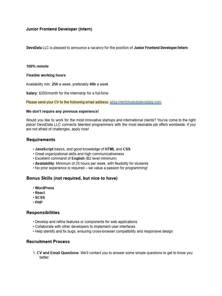 Junior Frontend Developer - DevsData | PDF