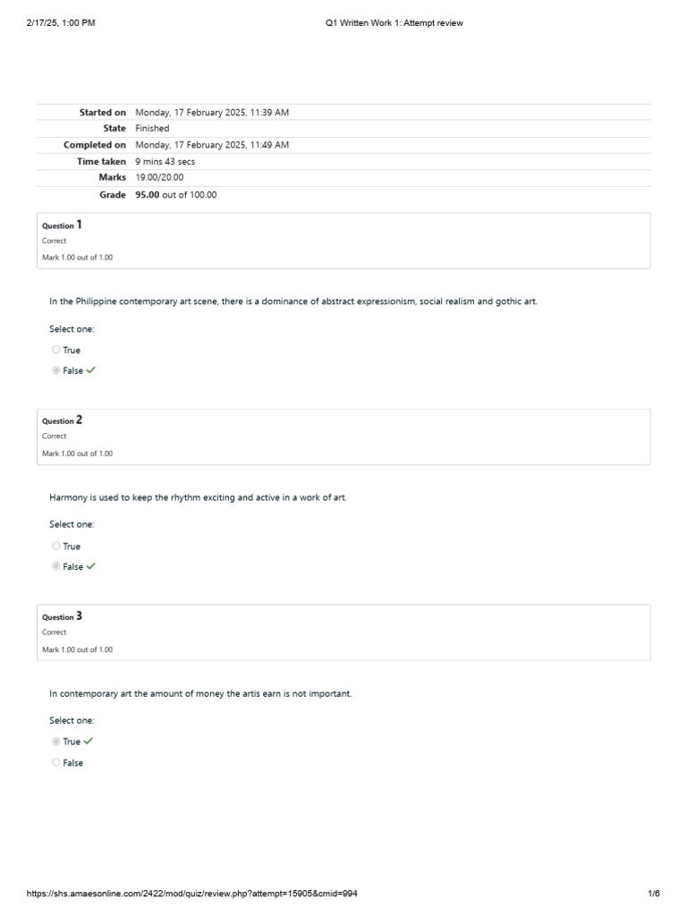 Q1 Written Work 1 - Attempt Review 2 | PDF | The Arts