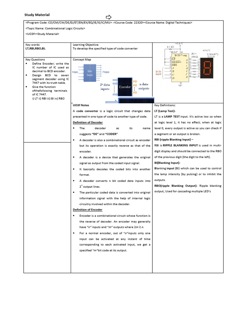 22320_DT_CO3_Encoder Decoder | PDF | Binary Coded Decimal | Logic Gate
