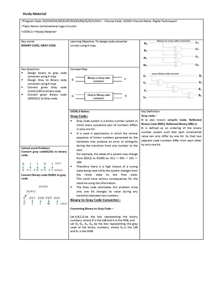 DT - CO3 - Gray and Binary Code | PDF | Computing | Arithmetic