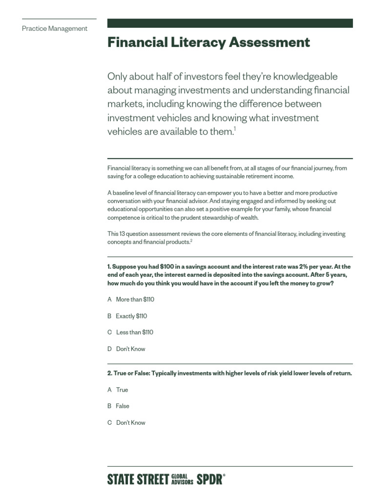 Financial Literacy Assessment Practice Management March 2024 | PDF ...