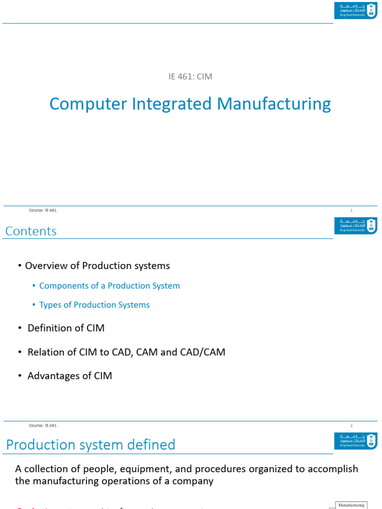 IE461-Lecture 01 - Introductioin To CIM | PDF | Automation | Computer ...