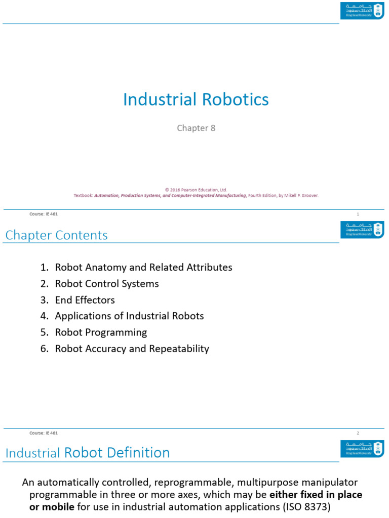 IE461-Lecture 02 - Industrial Robotics | PDF | Robotics | Robot