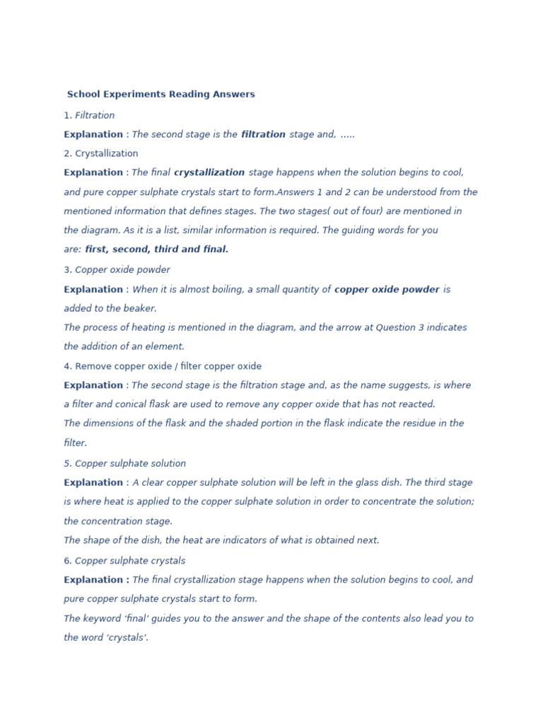School Experiment Reading Answers Guide | PDF | Ivory
