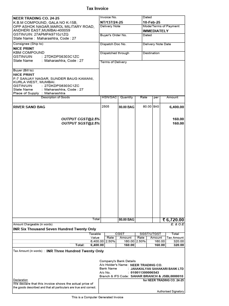 Tax Invoice 137 | PDF | Invoice | Taxation
