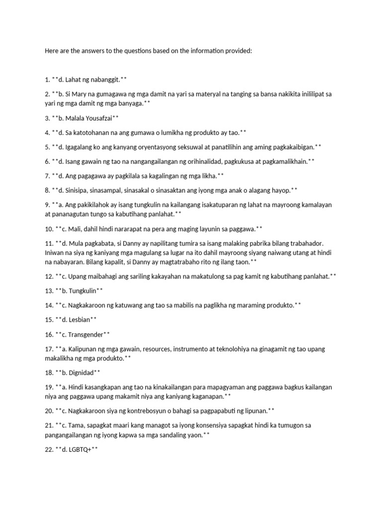 Esp 3RD Quarter Key Answer | PDF