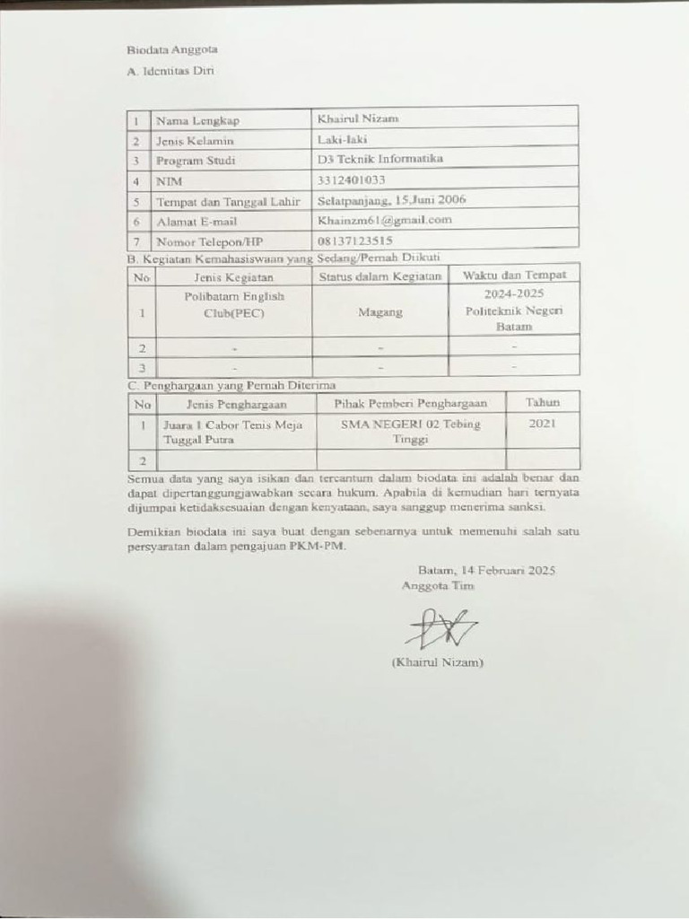 Biodata Diri | PDF