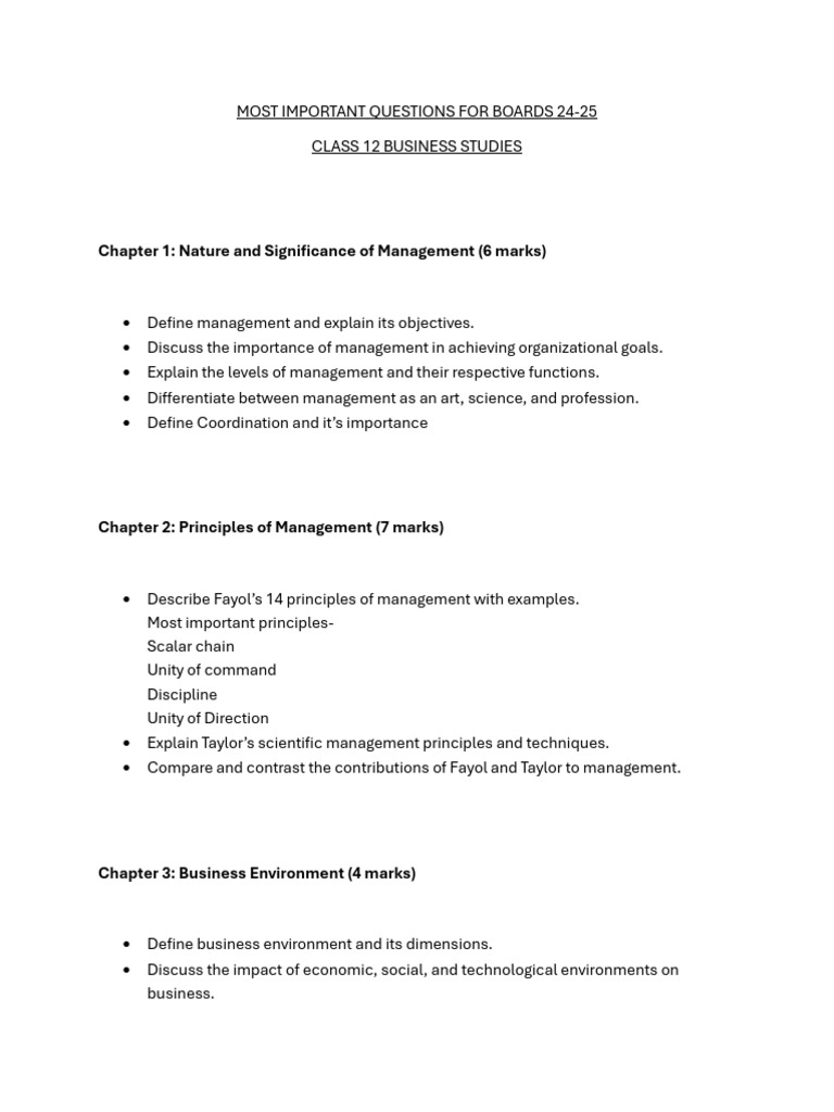 Class 12 Business Studies Key Questions | PDF | Market (Economics ...