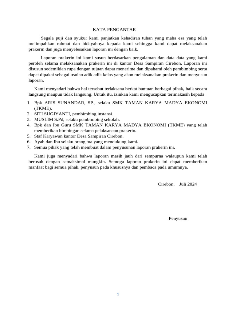 Laporan Prakerin di Desa Sampiran Cirebon | PDF