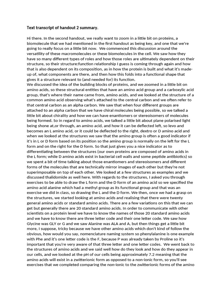 handout_2_text_transcript | PDF | Cysteine | Amino Acid