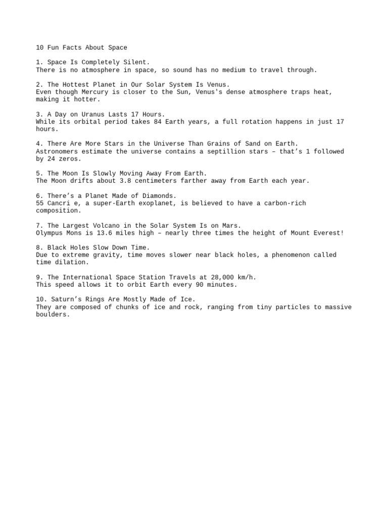 Fun Space Facts to Explore | PDF