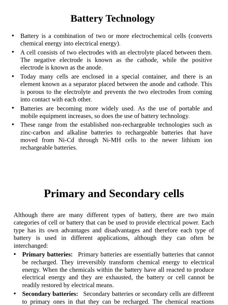 Overview of Battery Technologies | PDF | Rechargeable Battery | Fuel Cell