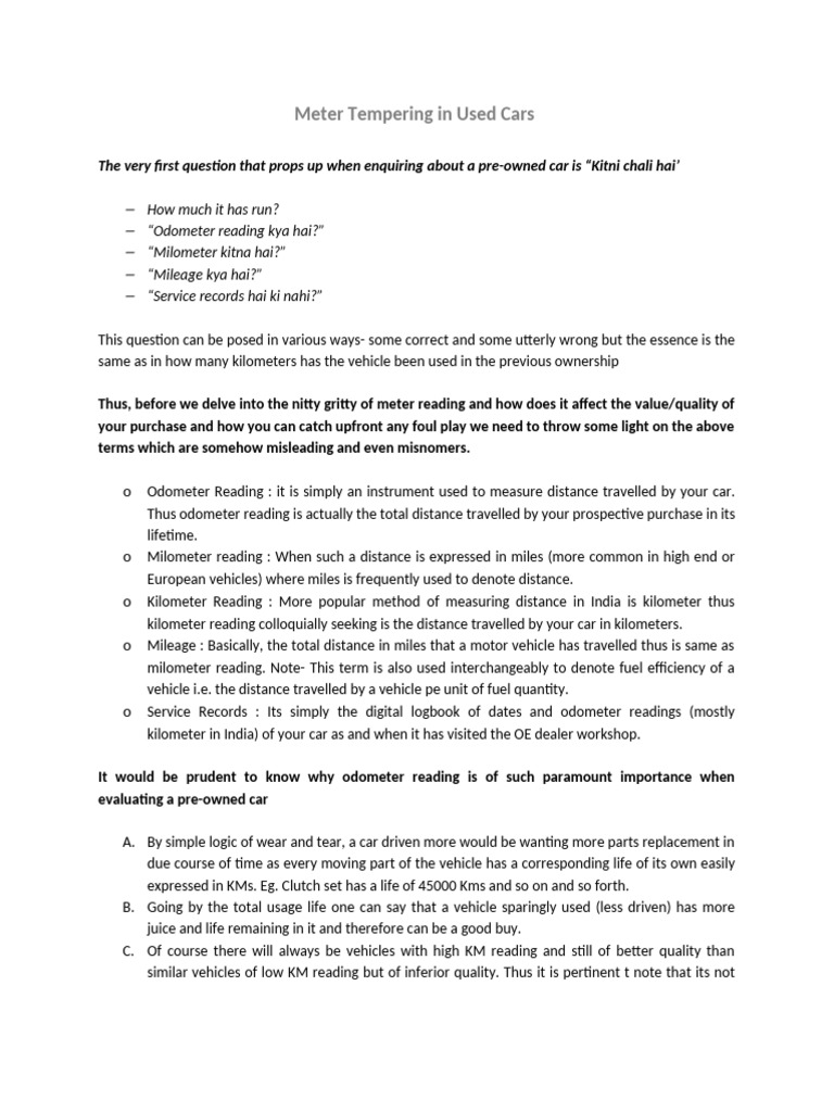 Meter Tampering in Used Cars | PDF | Used Car | Vehicles