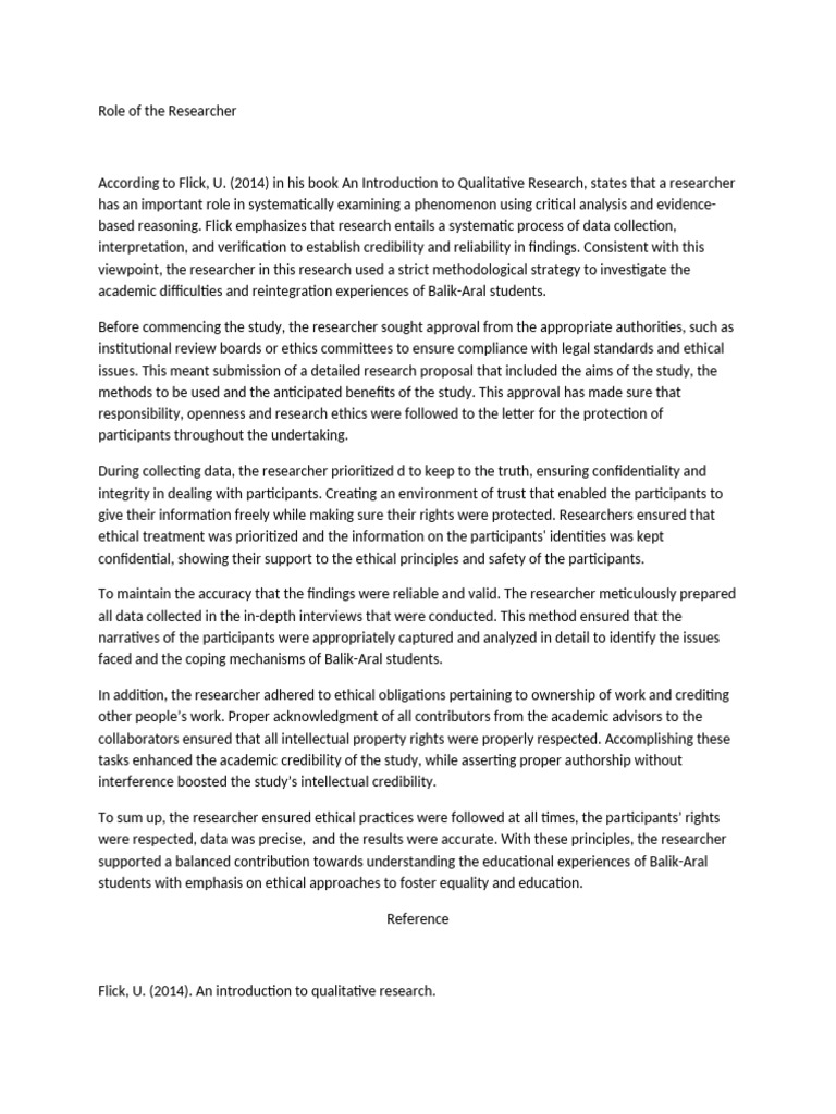 Role of The Researcher 1 | PDF | Qualitative Research | Inquiry