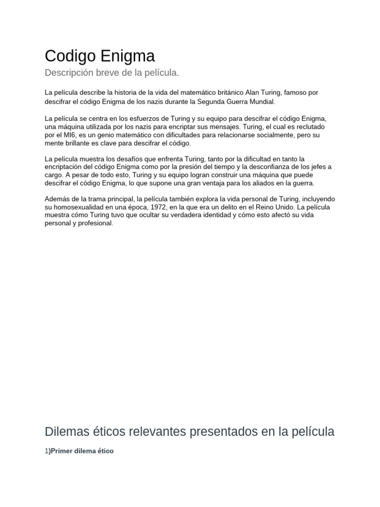 Dilemas Éticos en "El Código Enigma" | PDF | Alan Turing