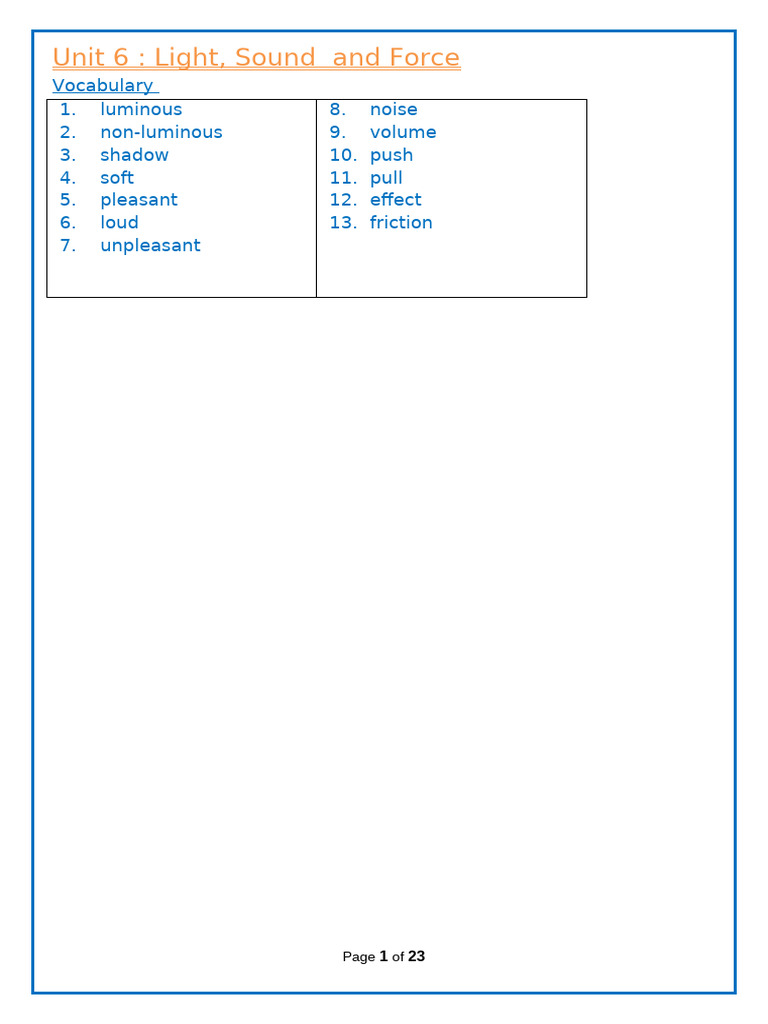 Light Sound and Force Class 3 | PDF | Friction | Shadow