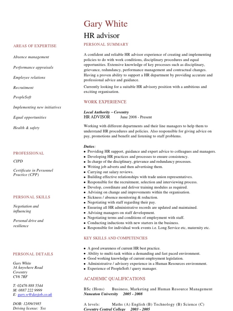 HR Advisor CV Template | PDF | Employment | Occupational Safety And Health