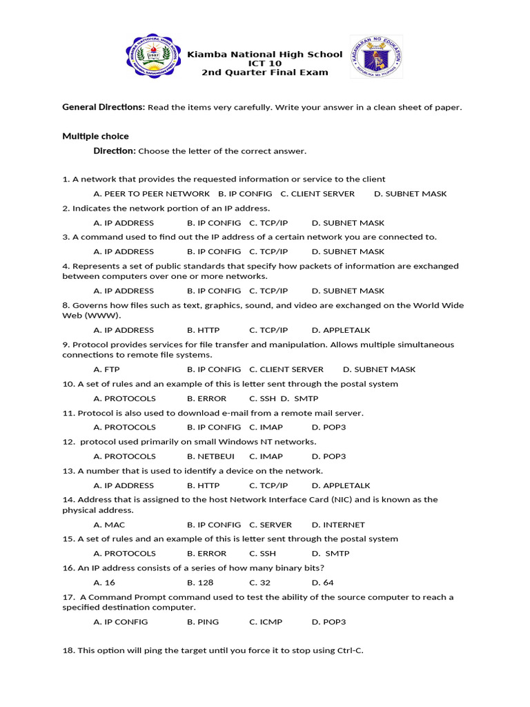 ICT 10 2nd Quater Finals 2022 (Print) | PDF | Computer Network ...