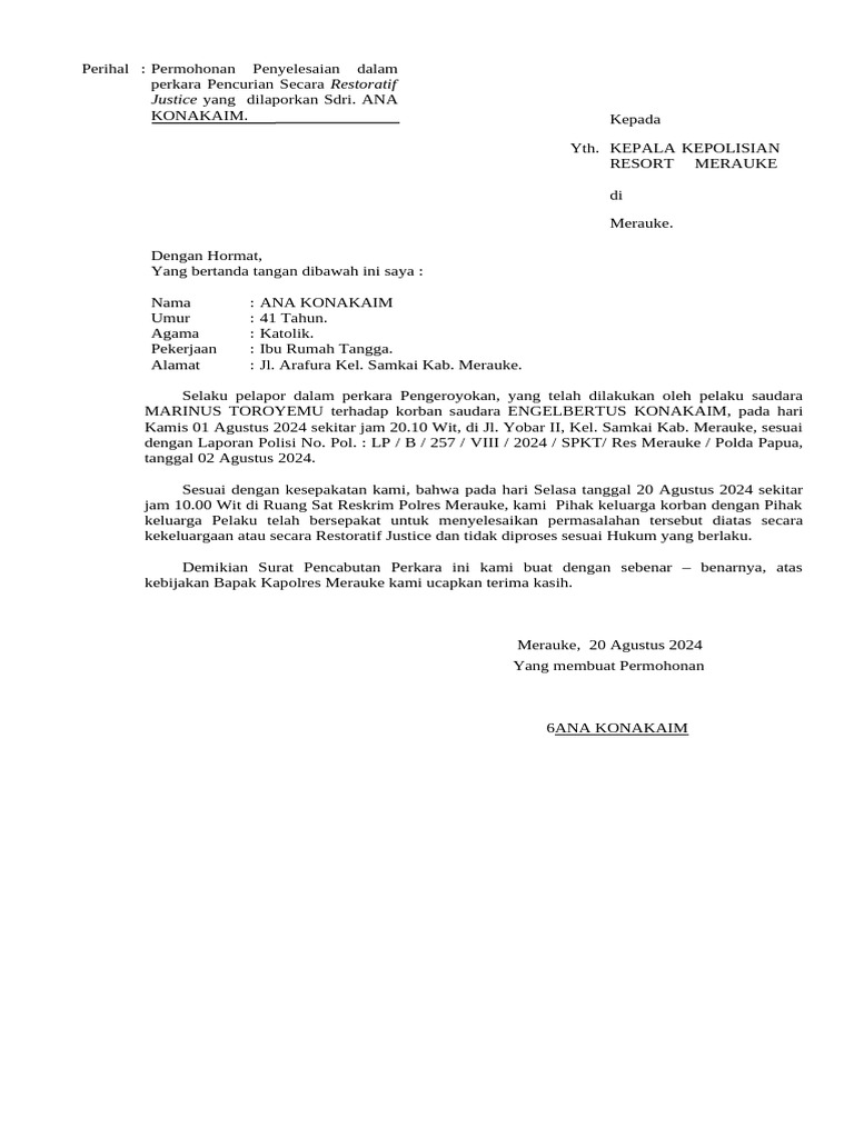 Permohonan Penyelesaian Masalah Secara RJ | PDF