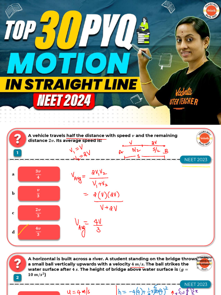 Motion in A Straight Line NEET PYQ Solutions PDF | PDF | Acceleration | Velocity