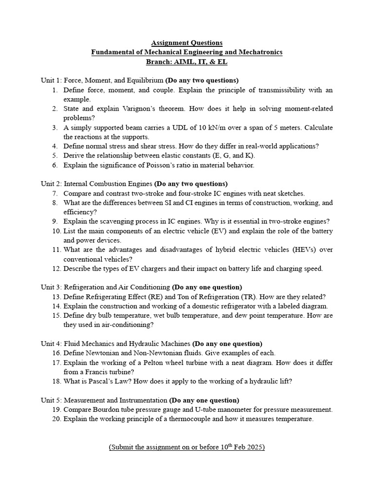Assignment Fmem Aiml and It, El, 1-5 | PDF | Pressure Measurement | Applied And ...