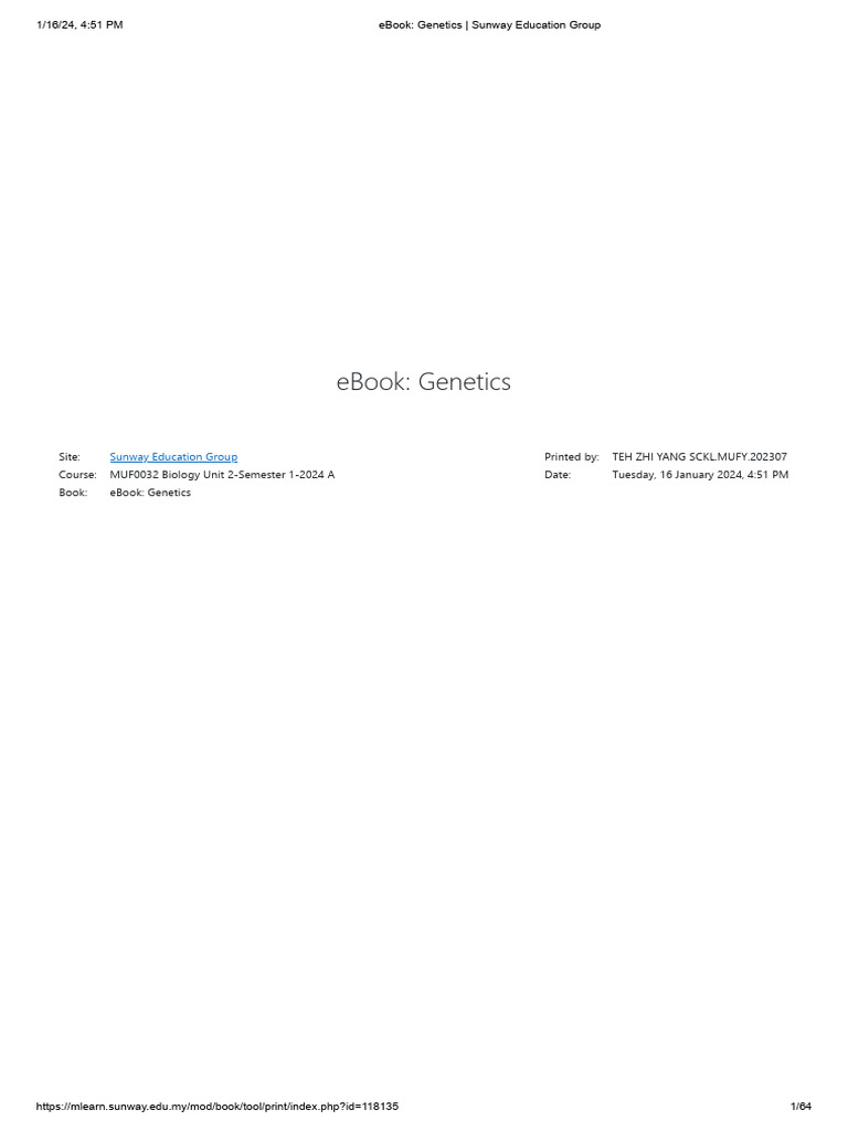 Ebook - Genetics - Sunway Education Group | PDF | Meiosis | Dna Replication