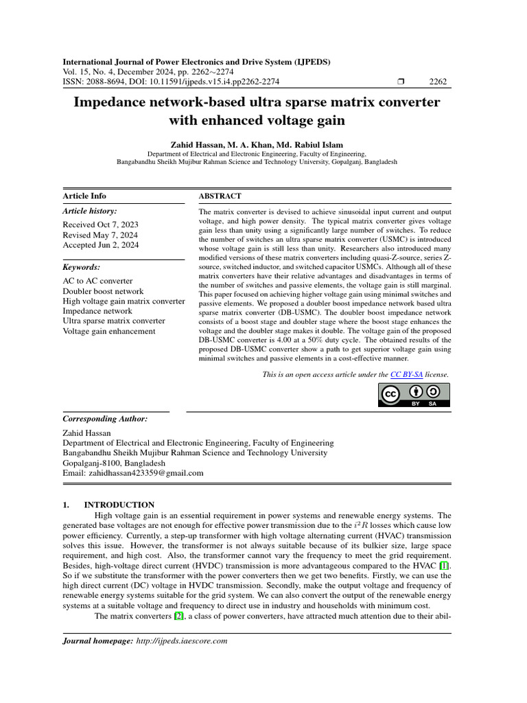 Impedance network-based ultra sparse matrix converter with enhanced voltage gain | PDF ...