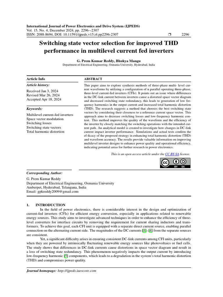 Switching State Vector Selection For Improved THD Performance in ...