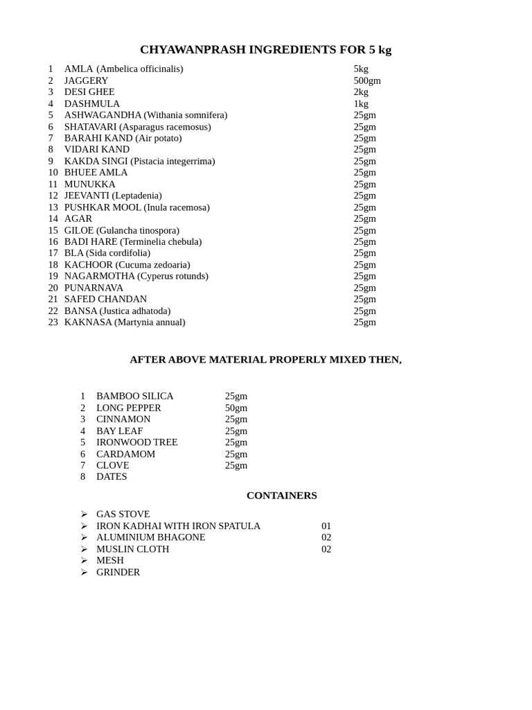 Chyawanprash Ingredients for 5 kg | PDF